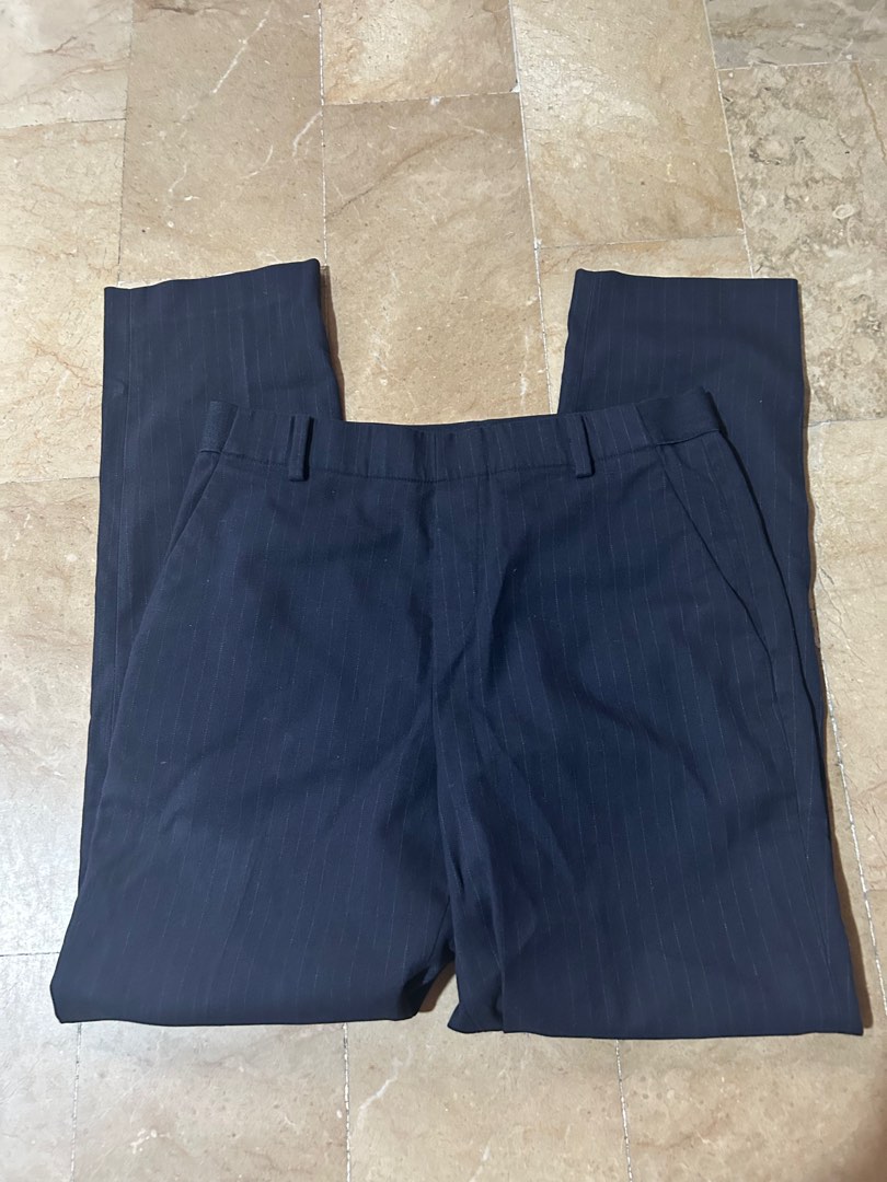 Uniqlo Navy Blue Pinstripe Pencil Pants Trousers, Women's Fashion ...