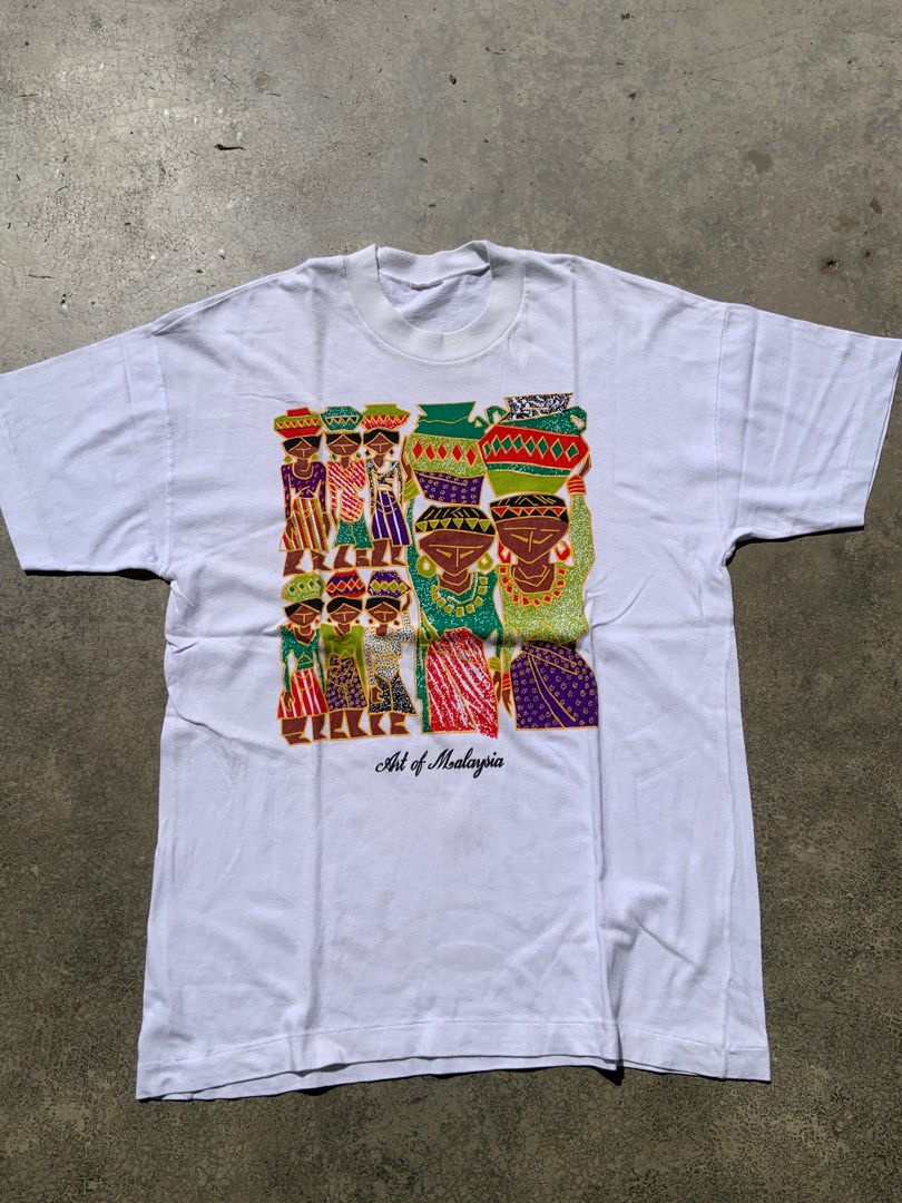 Vintage Primitiv Art Of Malaysia Tee, Fesyen Pria, Pakaian , Atasan di Carousell