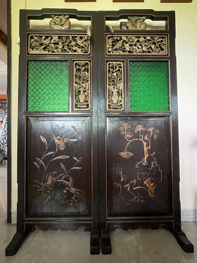 Antique Wooden Restored Peranakan Pintu Pagar door on stands as Room ...