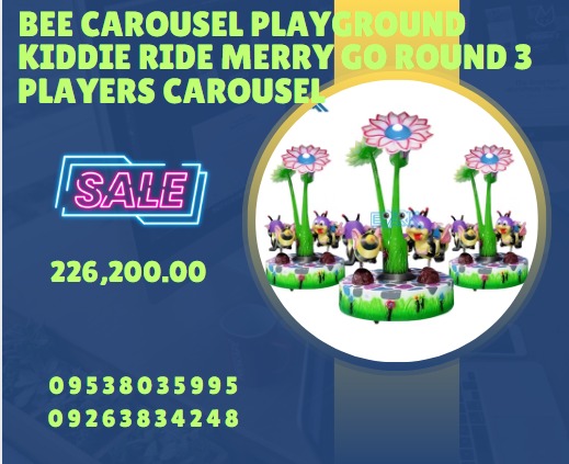 BEE CAROUSEL PLAYGROUND KIDDIE RIDE MERRY GO ROUND 3 PLAYERS CAROUSEL ...