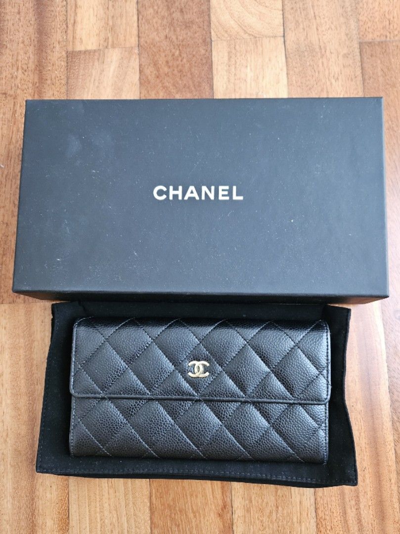 Ch*nel Caviar Timeless Classic Flap Long Wallet, Barang Mewah, Tas ...