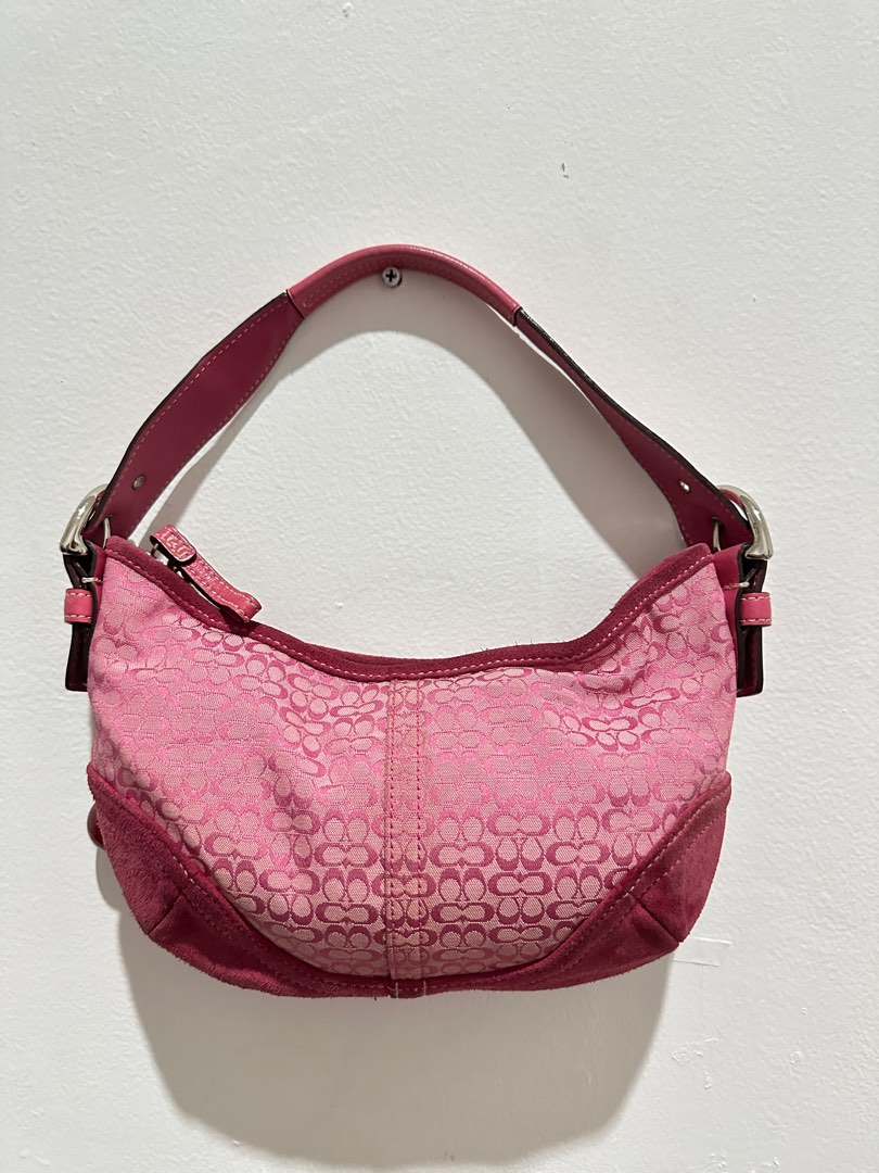 Coach Signature Pink Jacquard Vintage Aut, Fesyen Wanita, Tas & Dompet ...