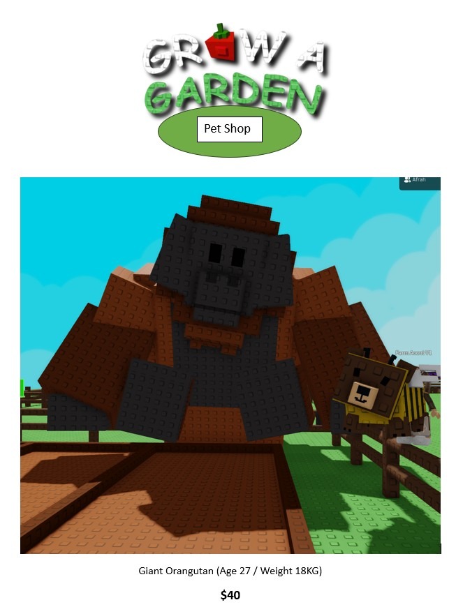 Grow A Garden / Giant Orangutan - Age 27 - 18KG, Video Gaming, Video ...