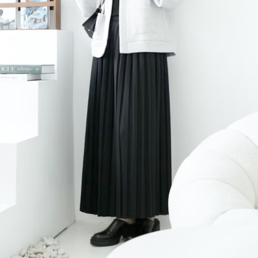 HRG NETT new saba modest black box pleats skirt rok panjang maxi ...