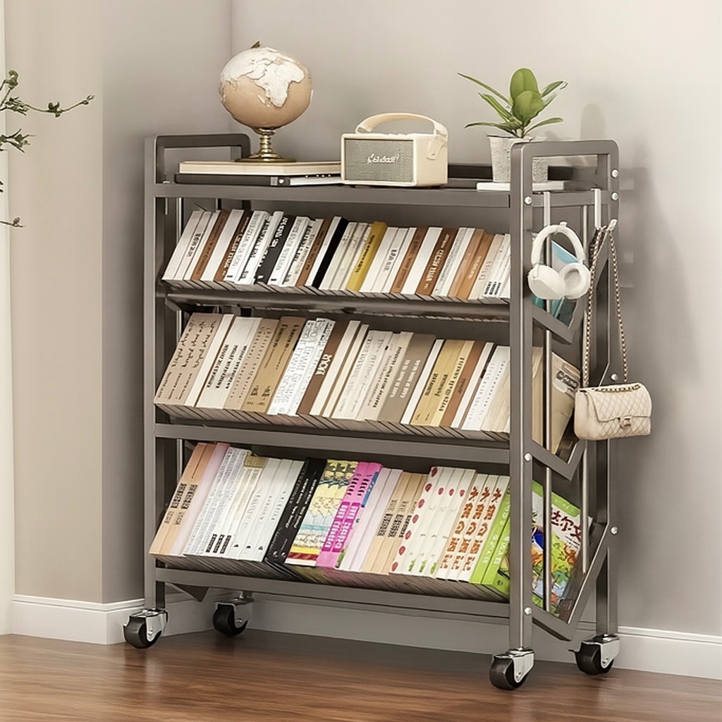 Industrial Bookshelf Storage Rack | Wheeled Rolling Bookcase Shelf ...