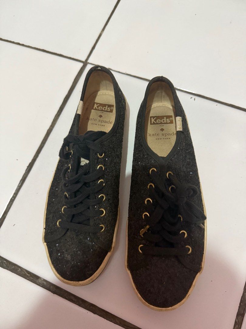 Sepatu Kate Spade (keds) Sparkle Black, Fesyen Wanita, Sepatu di Carousell
