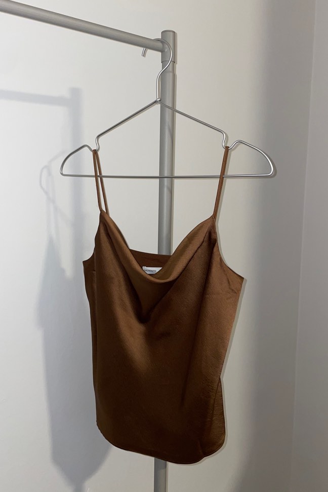 Love Bonito Caramel Satin Cowl Neck Top, Women's Fashion, Tops ...