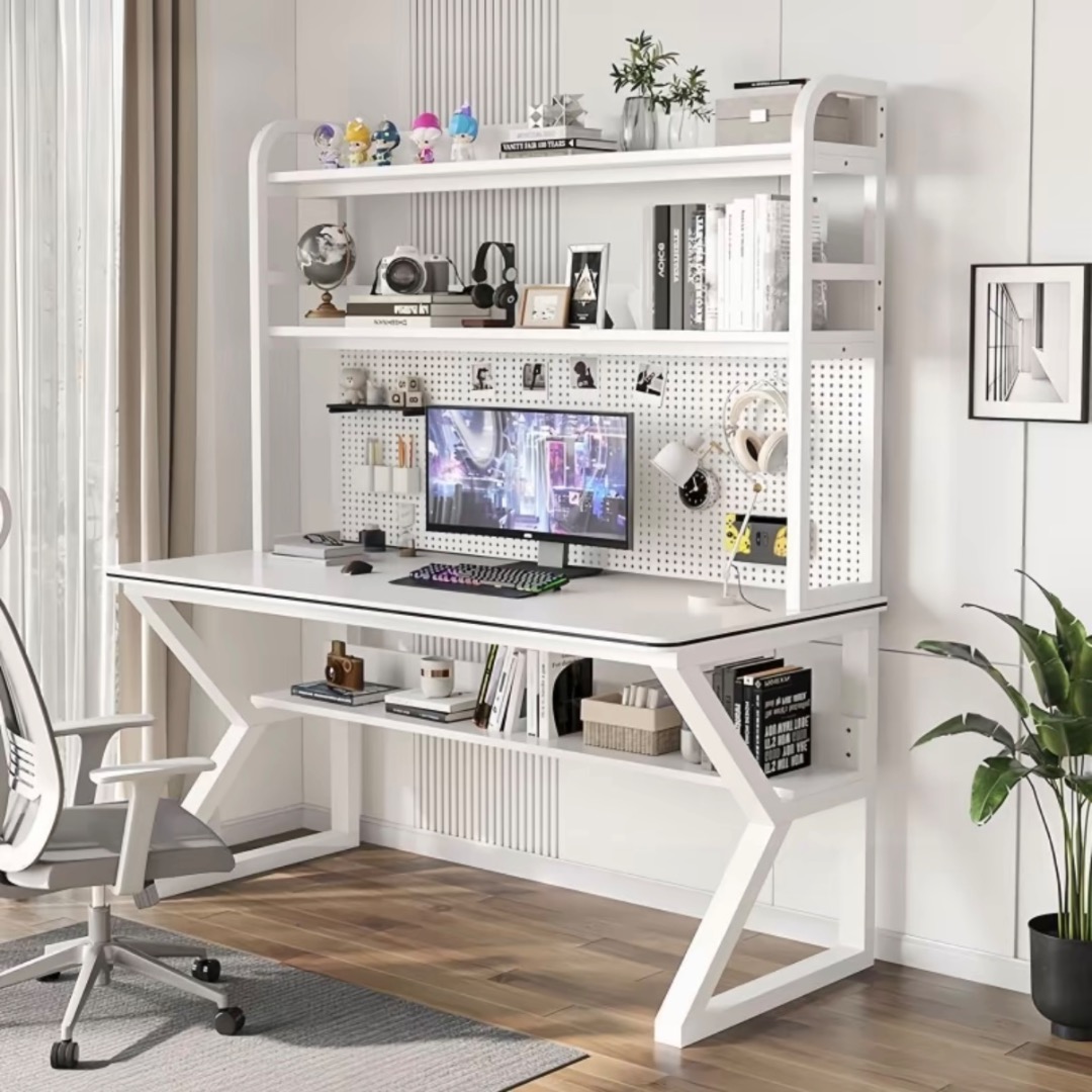 Multi-Layer Computer Desk Setup | Gaming Workstation Desk With Shelves ...