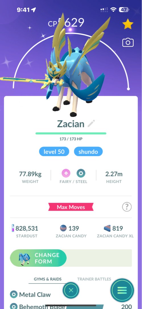 Pokemon GO Crowned Shiny Zacian - Level 50, Video Gaming, Video Games ...