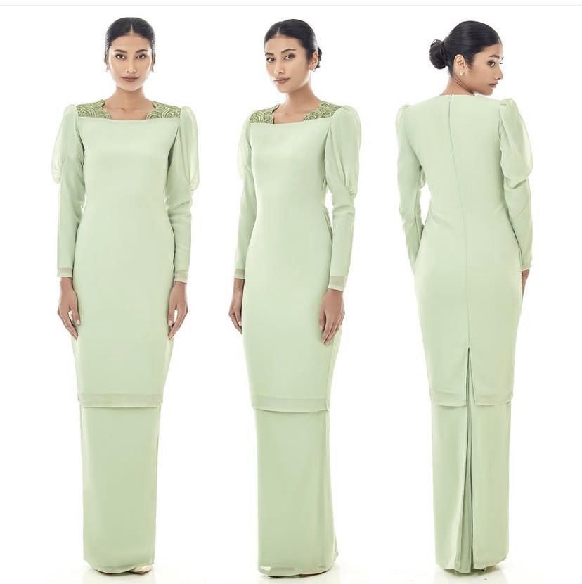 Wanzar sage green, Women's Fashion, Muslimah Fashion, Baju Kurung ...