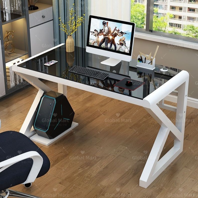 A&1254 Computer Desk Glass Office Desk Double-layer Desktop Computer ...