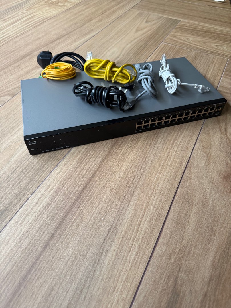 Cisco 24 port gigaport switches, cat 5/6 lan cables, fiber cable ...