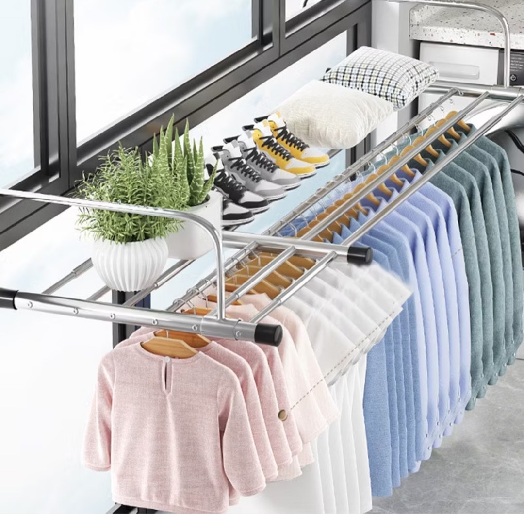 Clothes Extendable Drying Rack Balcony Stainless Steel Foldable Towel ...