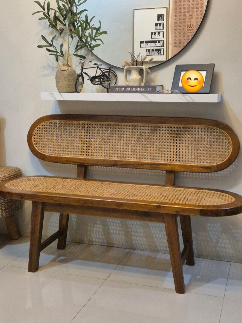 Kursi Kayu jati rotan / bench rotan, Perabotan Rumah di Carousell