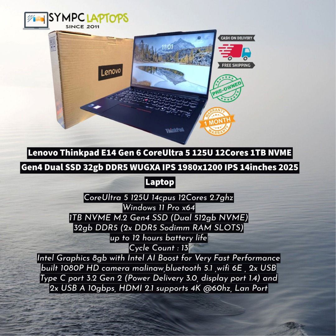 Lenovo Thinkpad E14 Gen 6 CoreUltra 5 125U 12Cores 1TB NVME Gen4 Dual ...