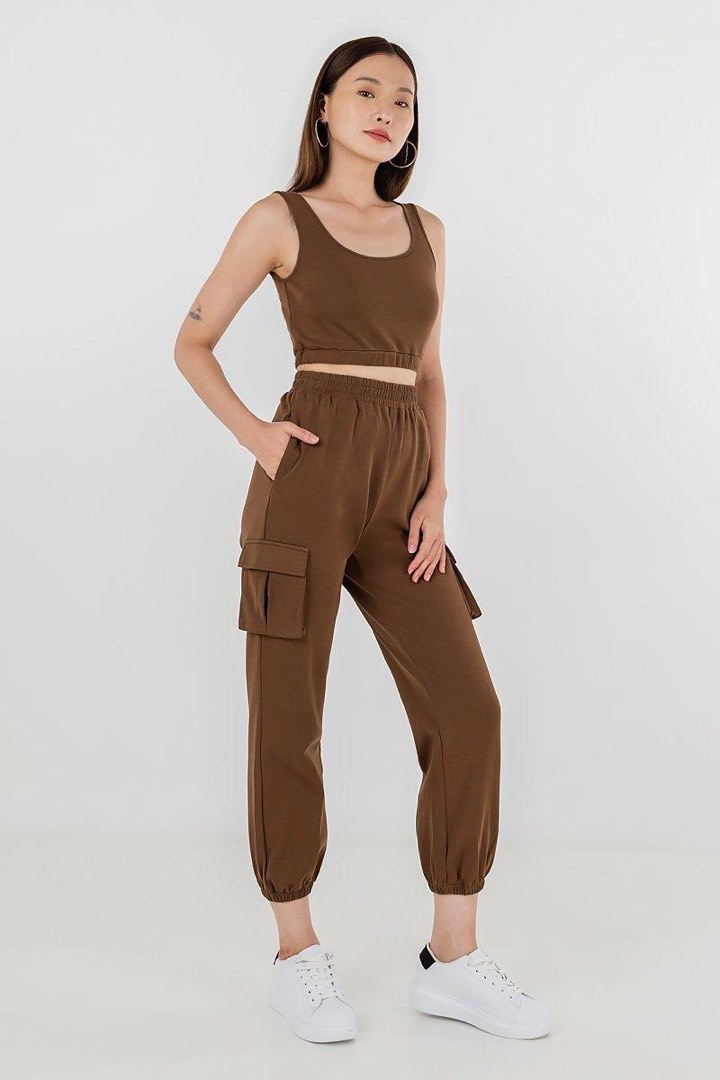 LOVET Porter Lounge Cargo Jogger Pants (Brown), Women's Fashion ...