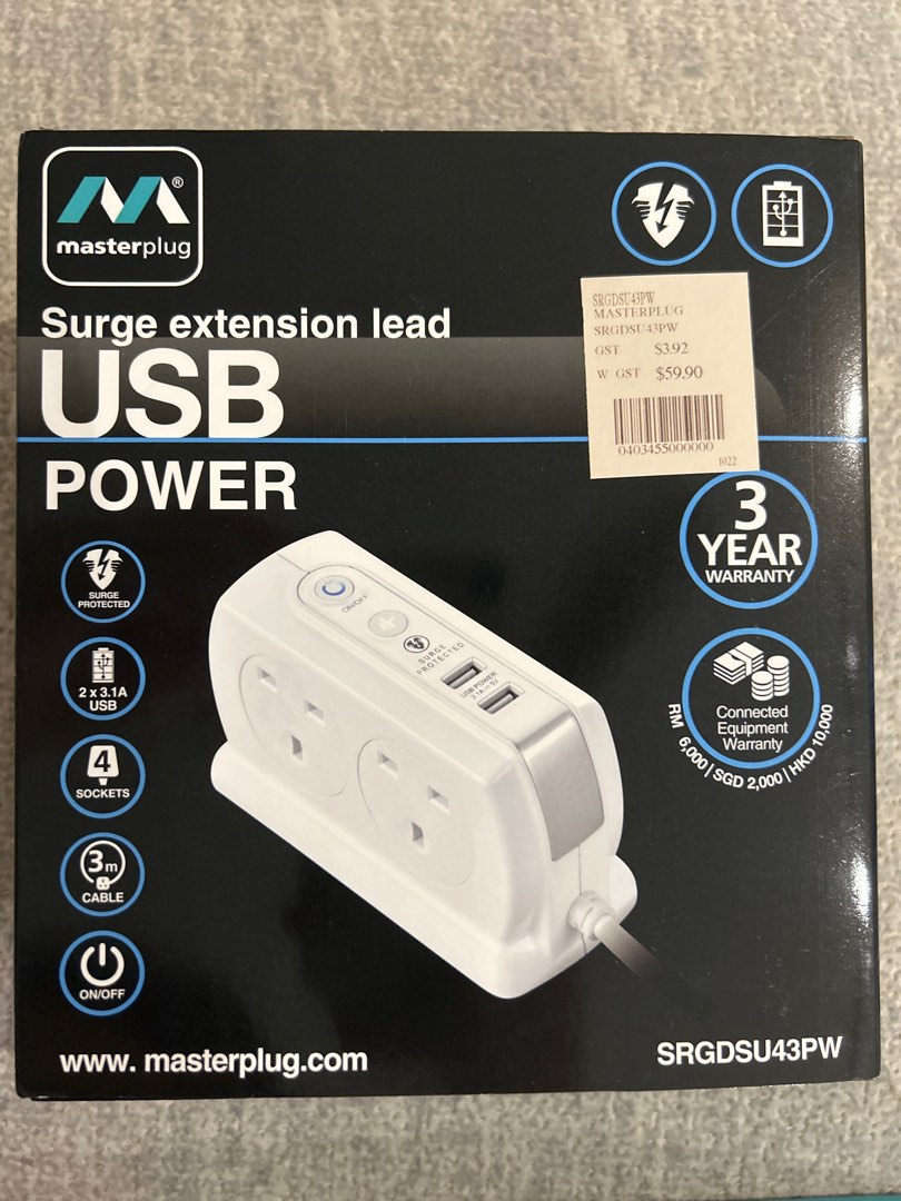 Masterplug Surge Extension Lead, TV & Home Appliances, Electrical ...