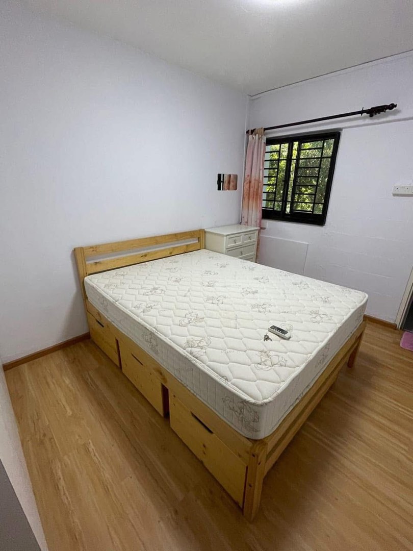 Queen size bed frame with drawers, Furniture & Home Living, Bedding ...