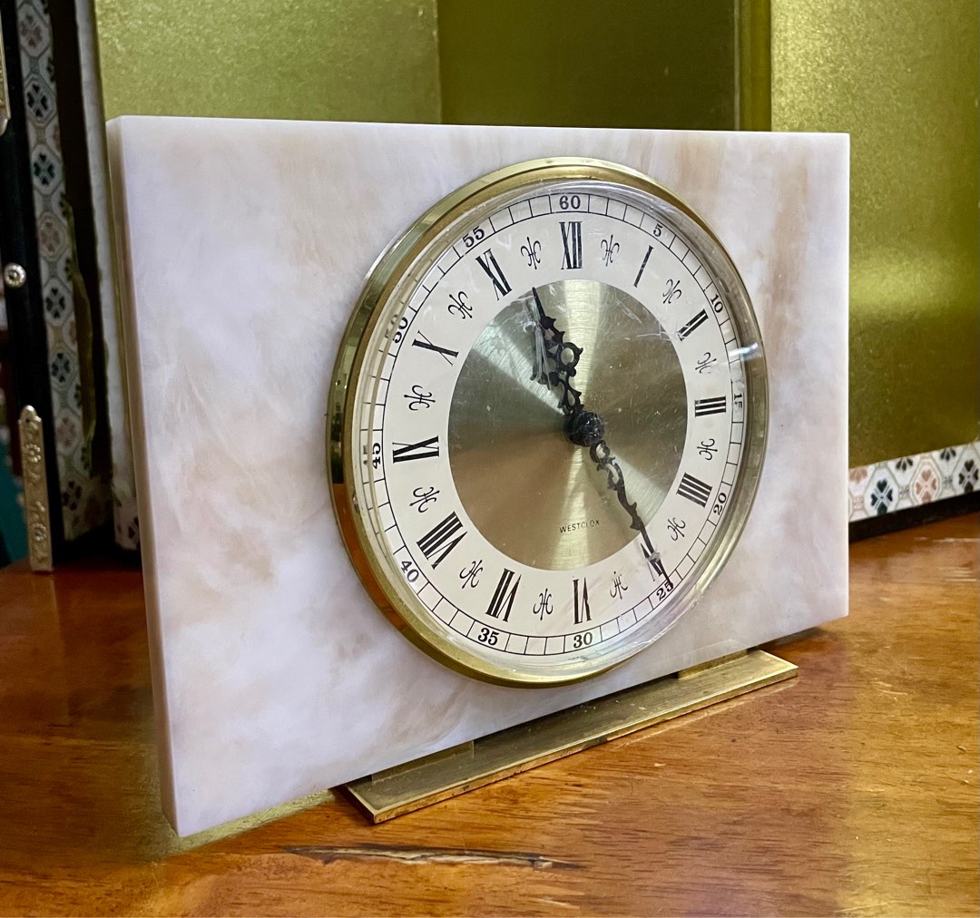 Retro WESTCLOX Faux Marble Shelf Quartz Clock Transistor Movement Made ...