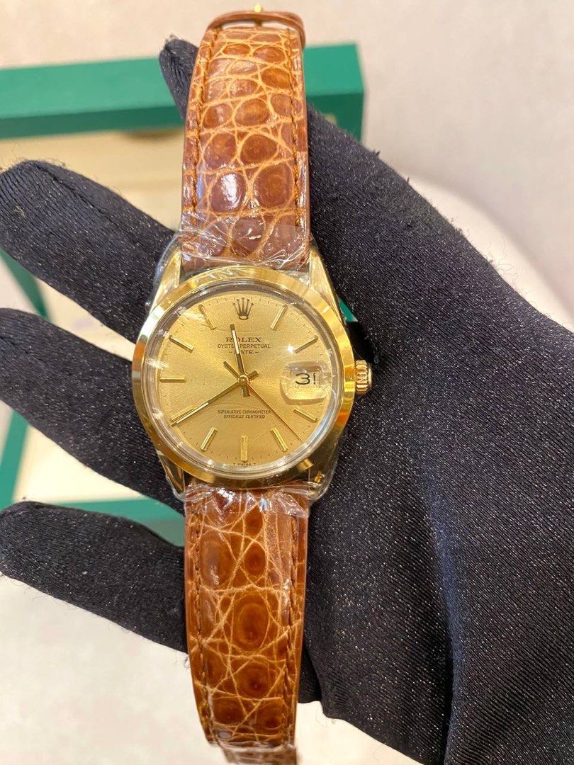 ROLEX OYSTER PERPETUAL DATE REF 15505 GOLD-PLATED 34MM AUTOMATIC WATCH ...