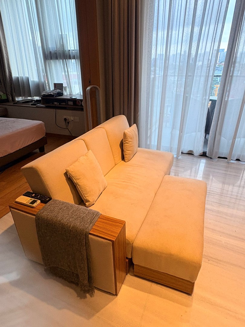 Sofa Bed - L shaped with 3 seats and lie flat function, cream white ...