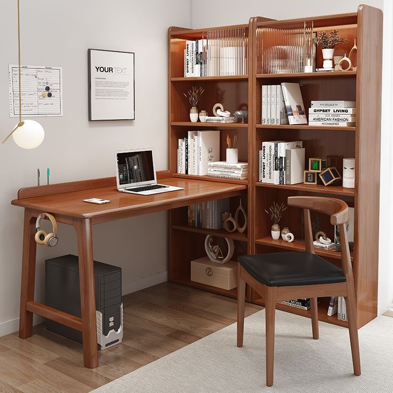 Solid wood desk desk bookshelf integrated cabinet combination table ...