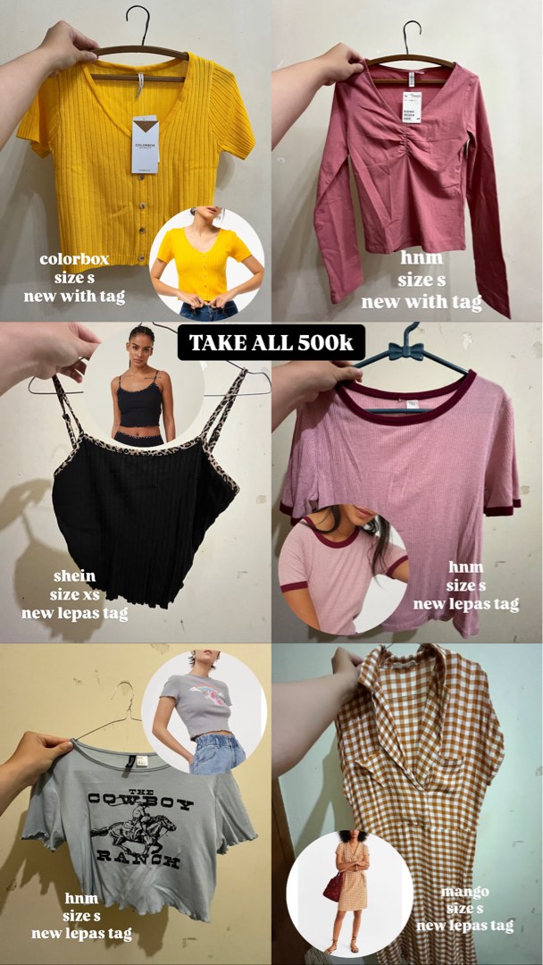 TAKE ALL 500K H&M COLORBOX MANGO SHEIN NEW WITH TAG HNM DIVIDED CROP ...