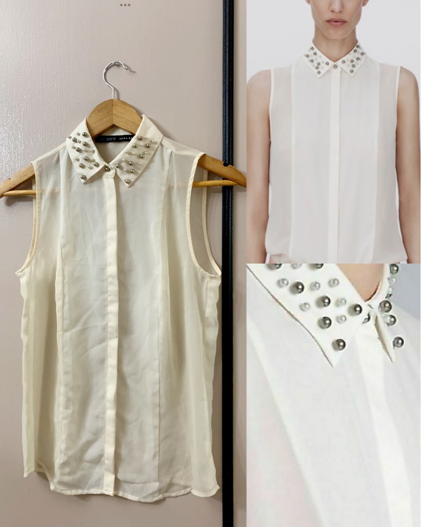 ZARA COLLARED TOP| ZARA PEARL WHITE SHEER TOP| CREAM BEIGE POLO SLEEVELESS TOP| Y2K COQUETTE ...