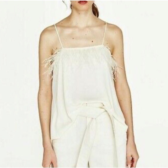 Zara Feather Trim Camisole, Women's Fashion, Tops, Sleeveless on Carousell