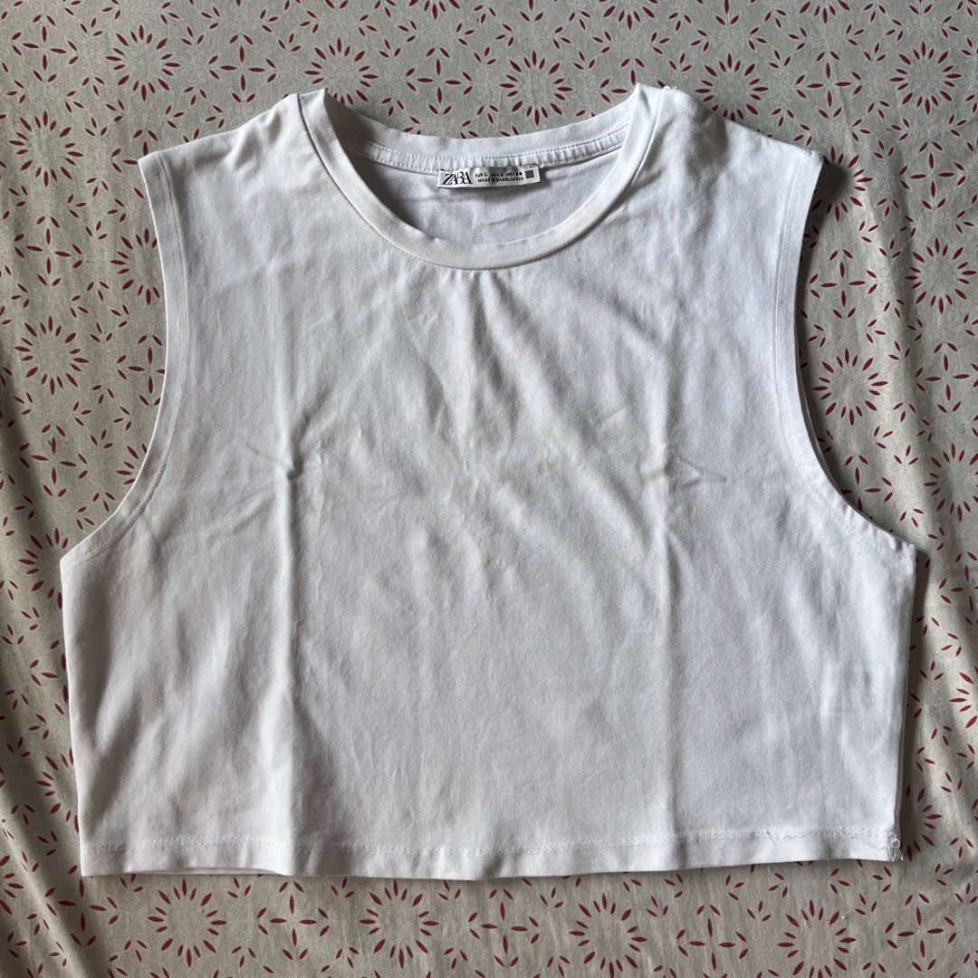 ZARA white muscle tee, Women's Fashion, Tops, Sleeveless on Carousell