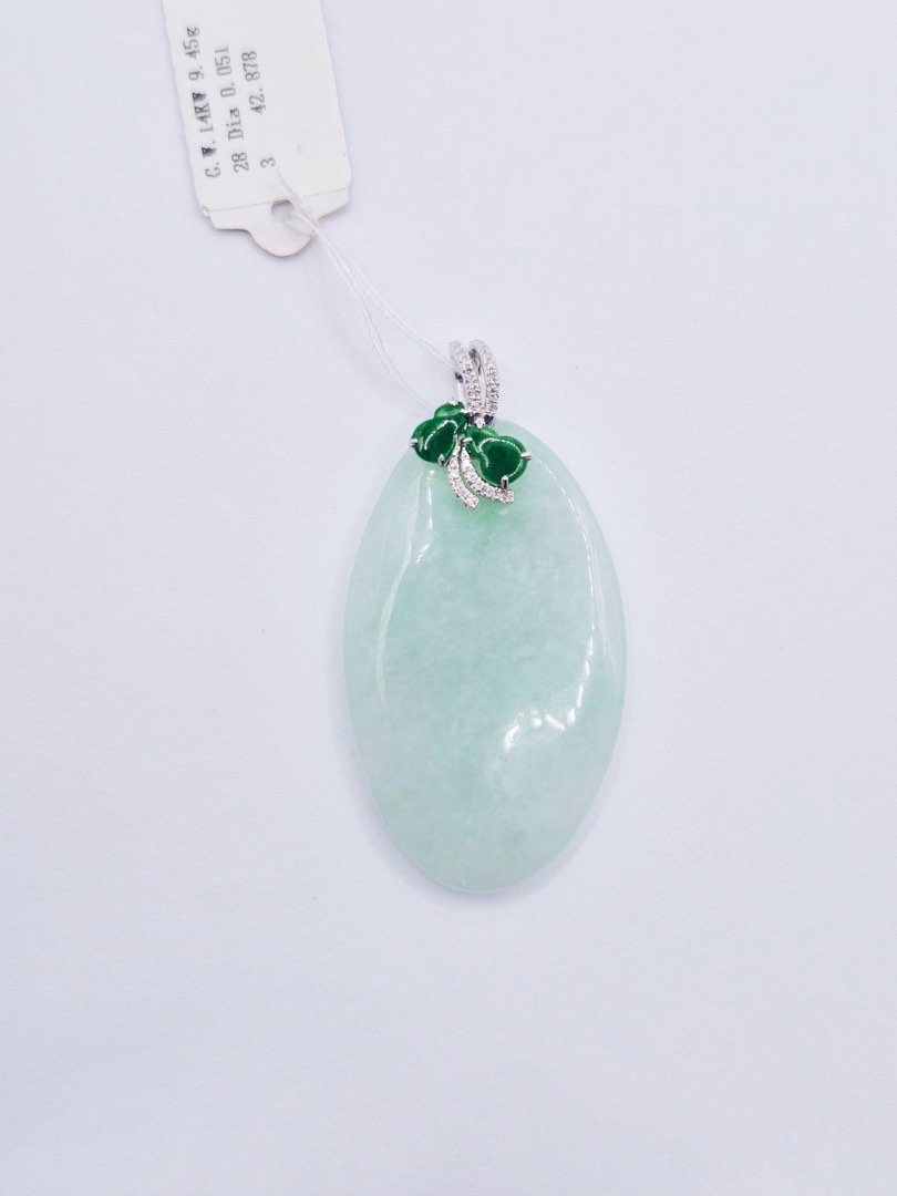 14k 9.45g 0.05ct-dia 42.88ct-jade HK Setting Natural Diamonds White ...