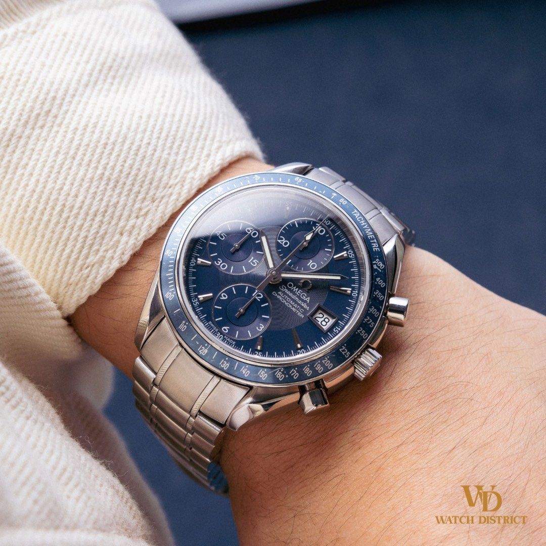 2008 Full Set 40mm Omega Speedmaster Date 3212.80.00 Automatic Navy ...