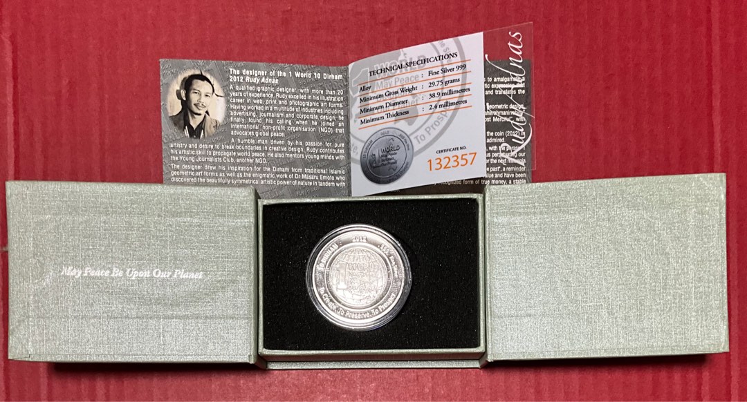 2012 1 World Silver 10 Dirhams (Silver Proof 29.75 grams) with Original ...