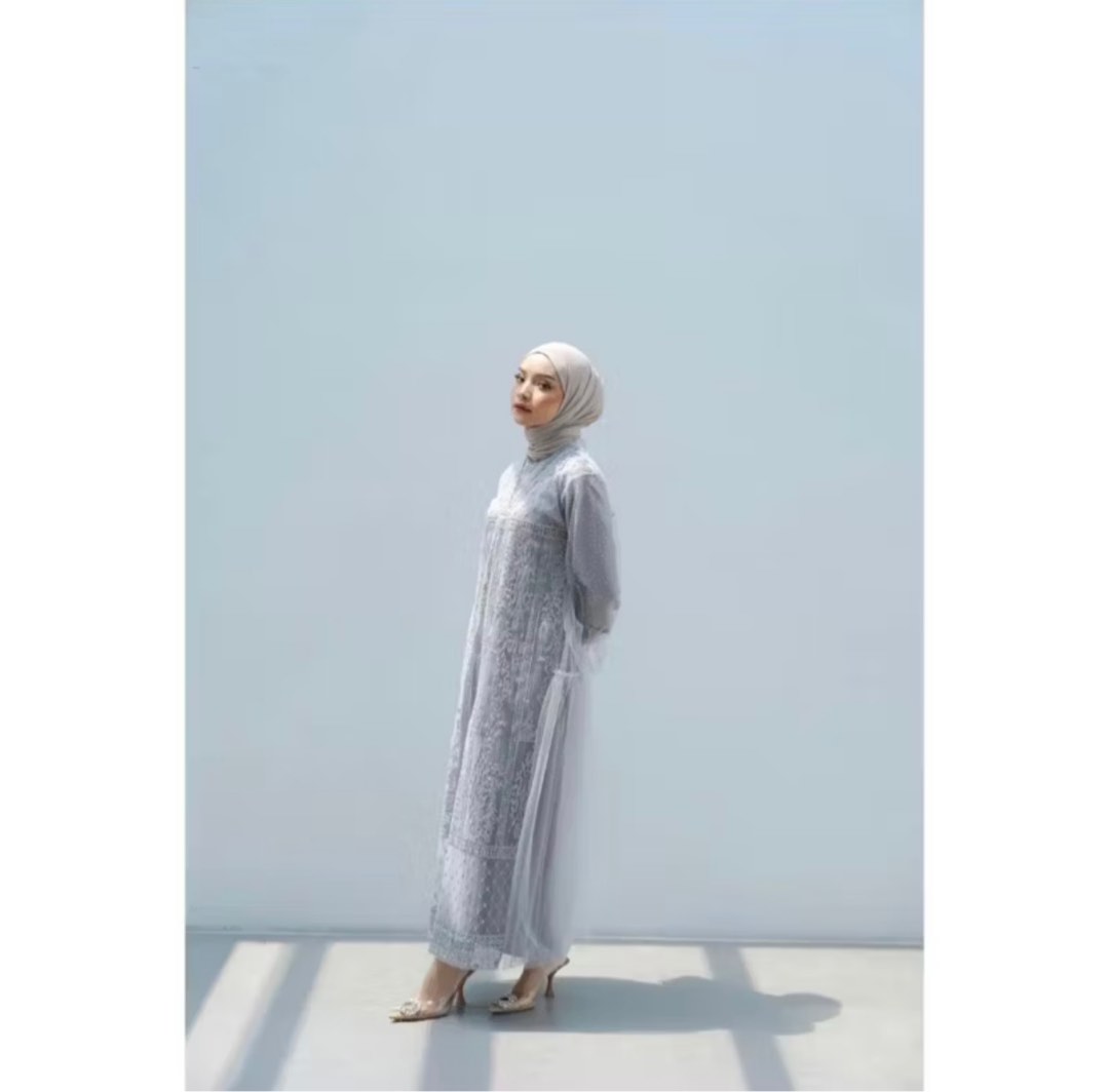 Aura Label - Odette Dress In Grey, Fesyen Wanita, Muslim Fashion, Lainnya di Carousell