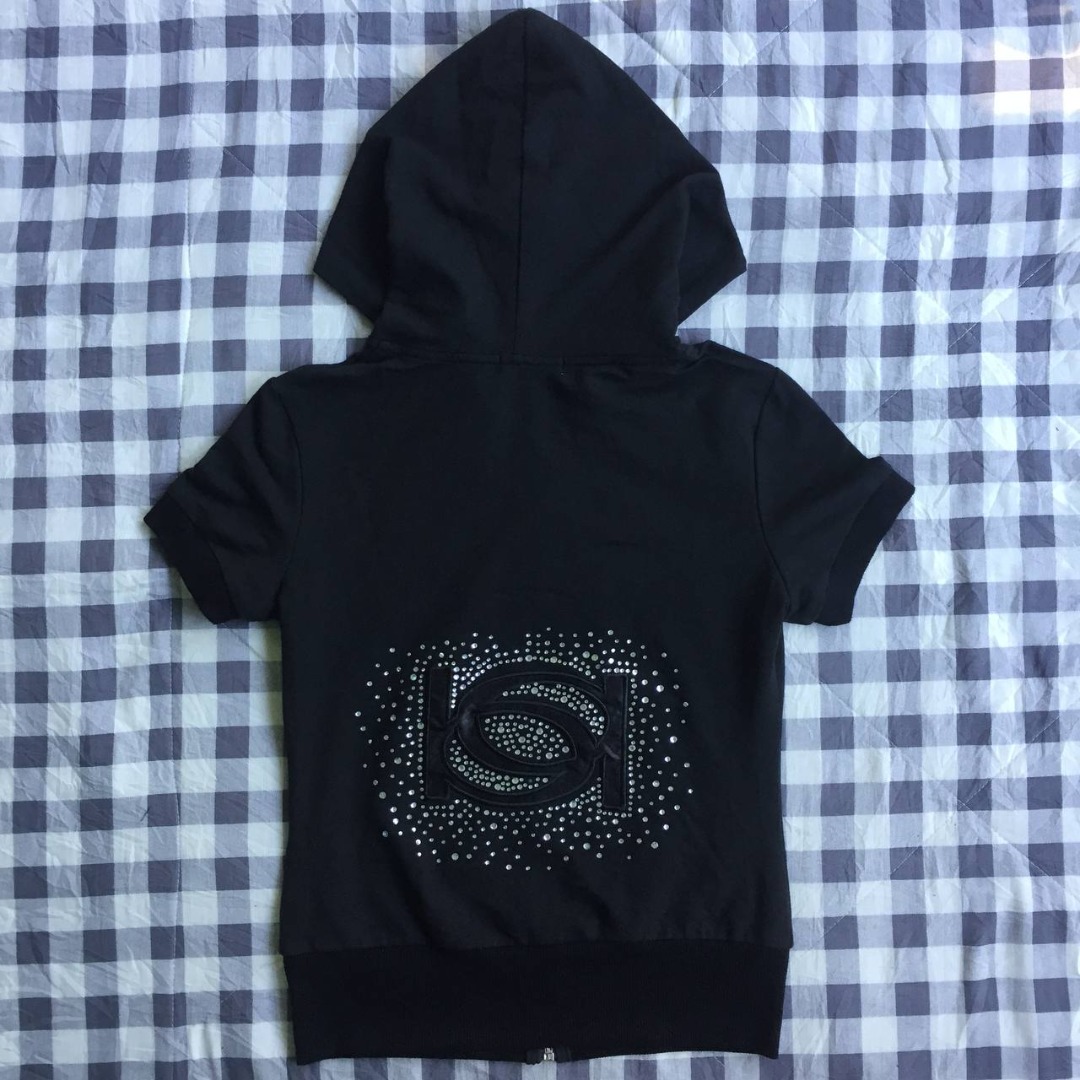 BEBE short sleeve hoodie (w full stoned backhit), Women's Fashion ...