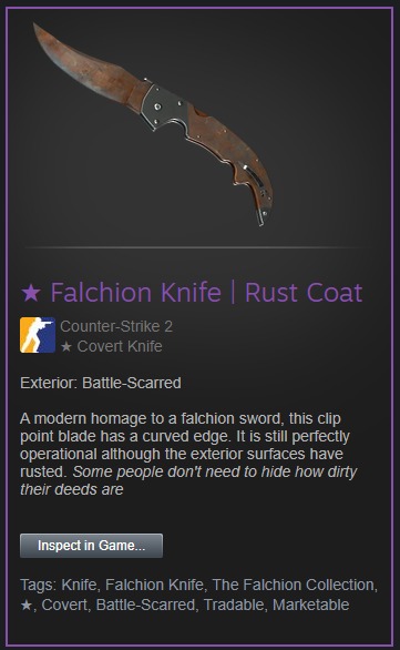 Falchion Knife Rust Coat (Battle-Scarred), Video Gaming, Gaming ...