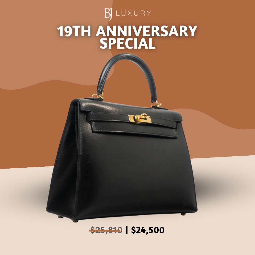 HERMES KELLY SELLIER 25 BLACK BOX CALF, Luxury, Bags & Wallets on Carousell