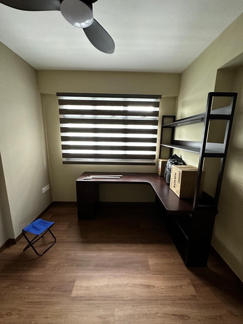 L Shaped Study Table with Shelves, Furniture & Home Living, Furniture ...