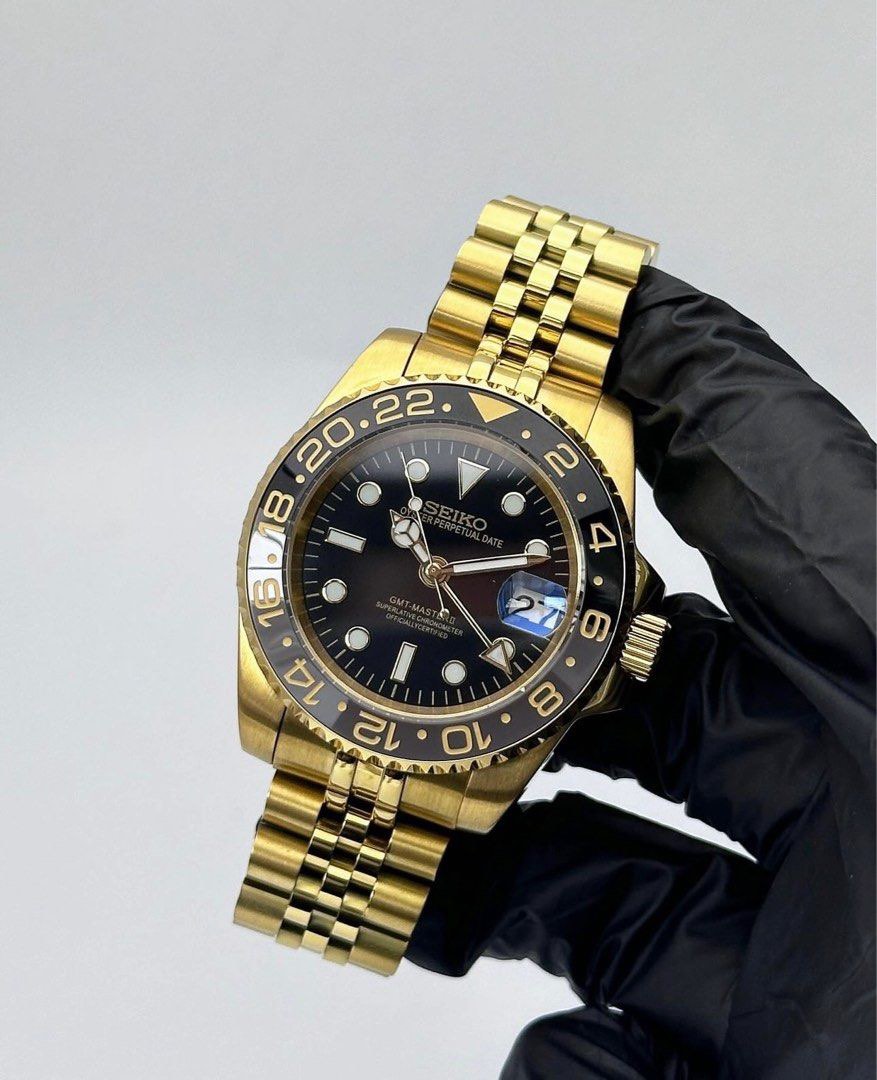 (MOD Seiko Full Gold Guinness 4-Hand GMT, Men's Fashion, Watches ...