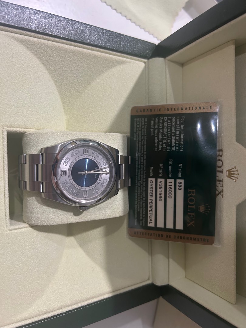 Rolex Oyster Perpetual 36MM (11600 Blue Concentric Dial), Men's Fashion ...