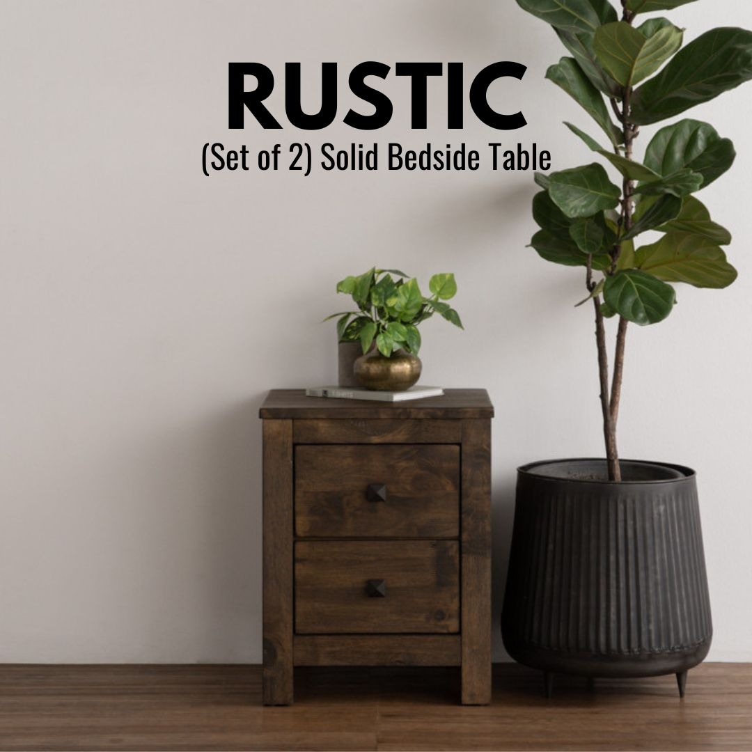 (Set of 2) Solid Rustic Bedside Table with 2 Drawer - Free delivery ...