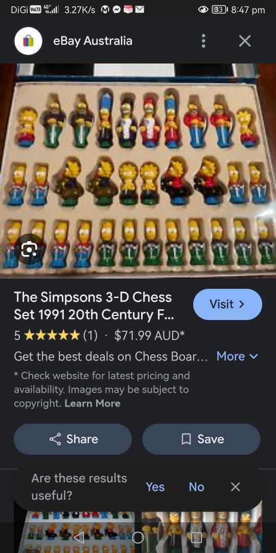 VTG The Simpson 3-D Chess SET Complete Game 32 Piece Only 1992 (No ...