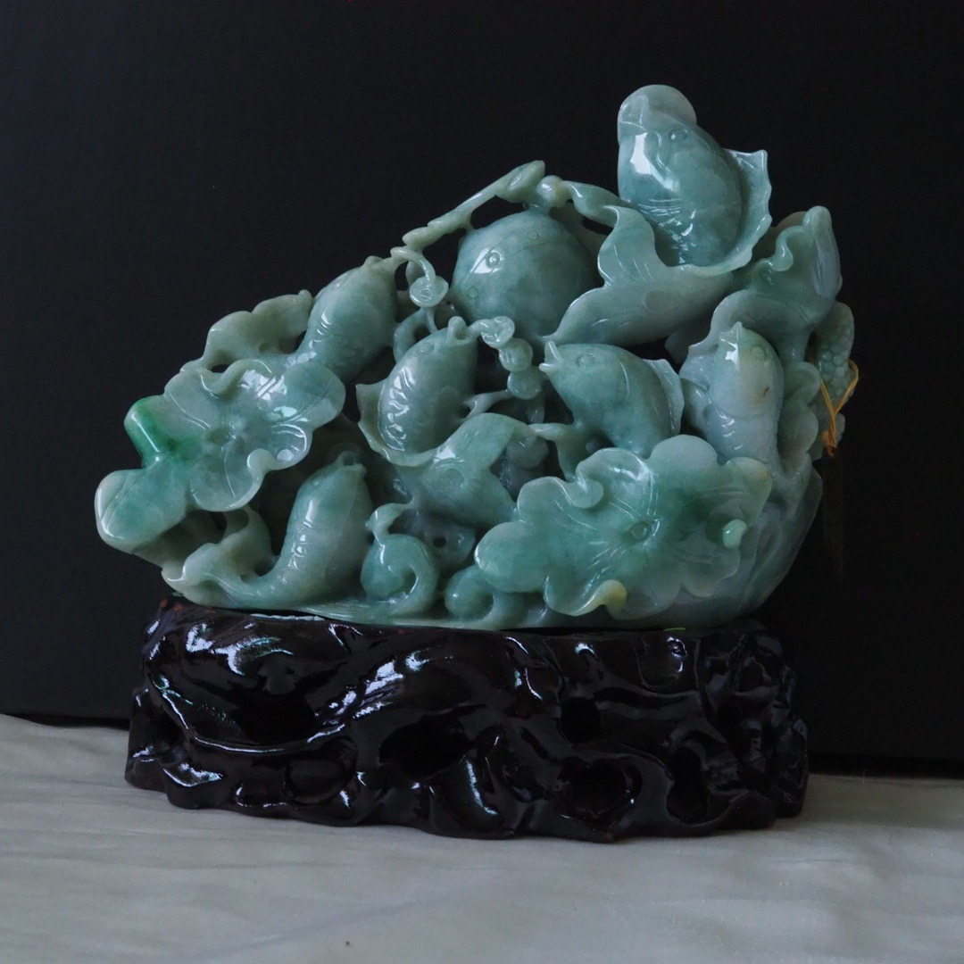 JS0010 Nine Carps Jade Statue – Grade A Jadeite, Hobbies & Toys ...