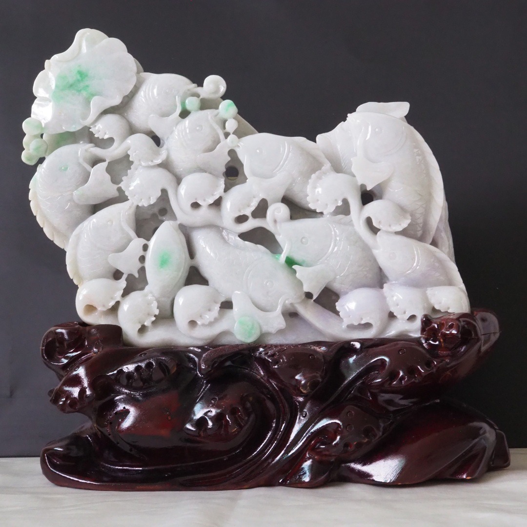 028 Nine Carps Jade Statue – Grade A Jadeite, Women's Fashion, Jewelry ...