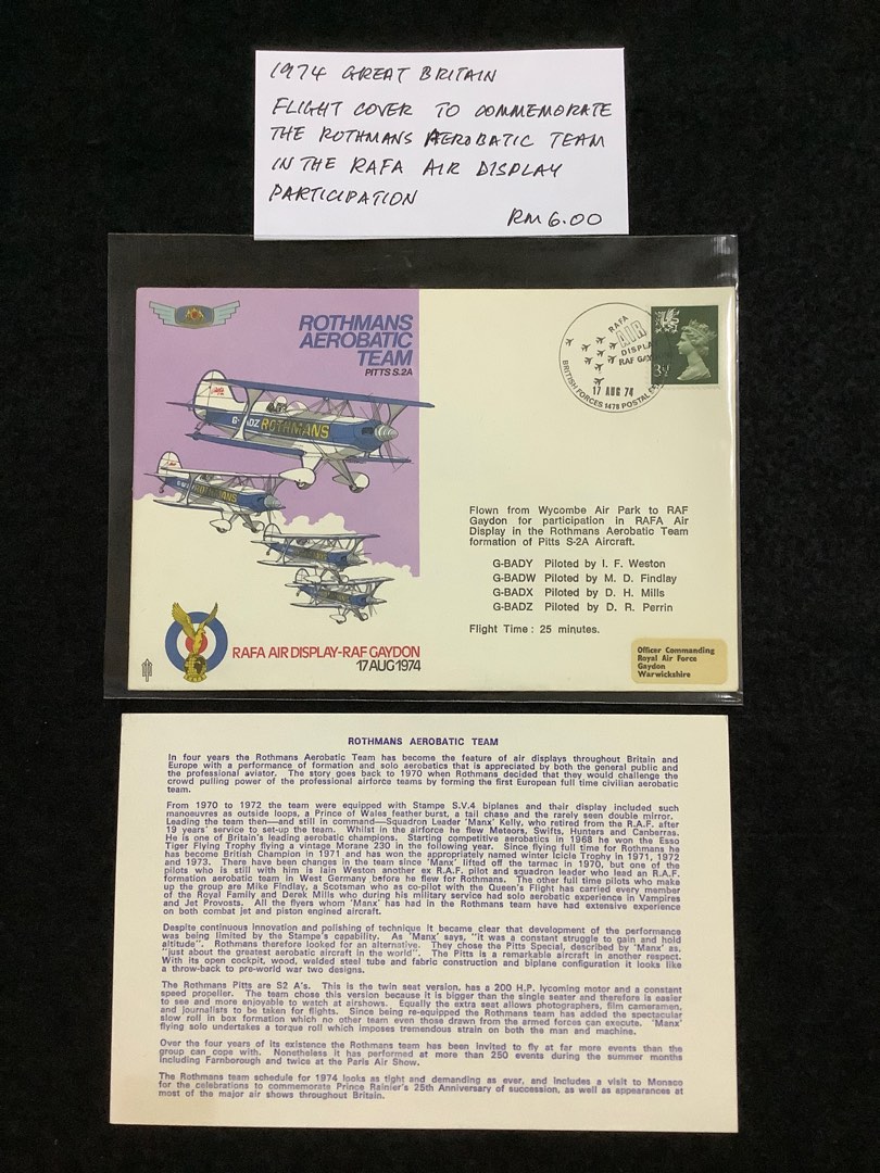 1974 Great Britain Flight Cover To Commemorate The Rothmans Aerobatic ...