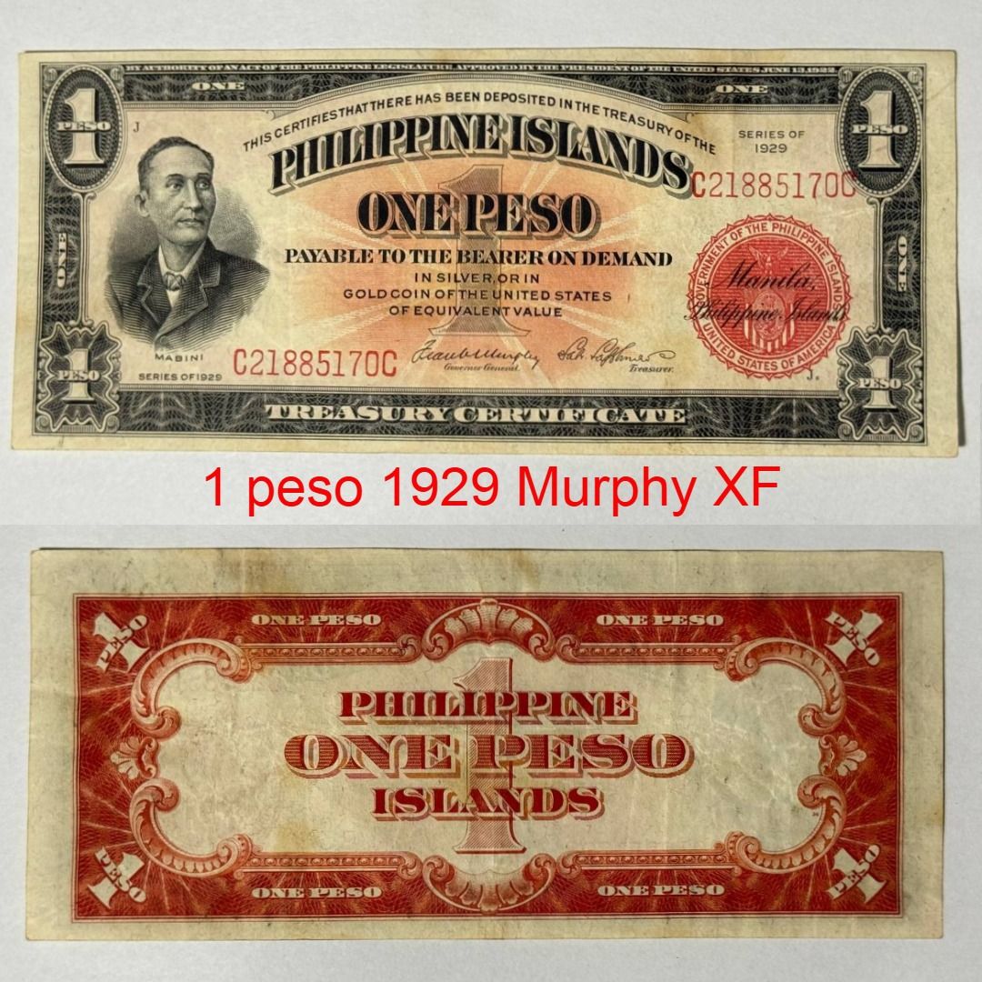 1 peso 1929 Extremely Fine Murphy Signature Philippine American Money ...