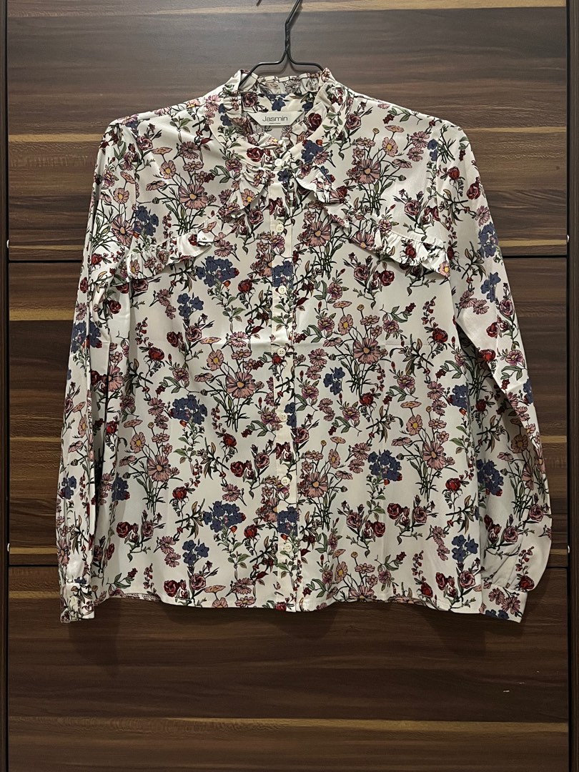 blouse kemeja flower floral (NOT cotton ink zara bershka pull and bear ...