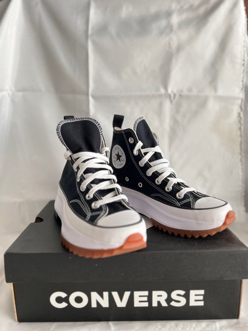 Converse Run Star Hike HI BLACK/WHITE/GUM, Fesyen Wanita, Sepatu di ...