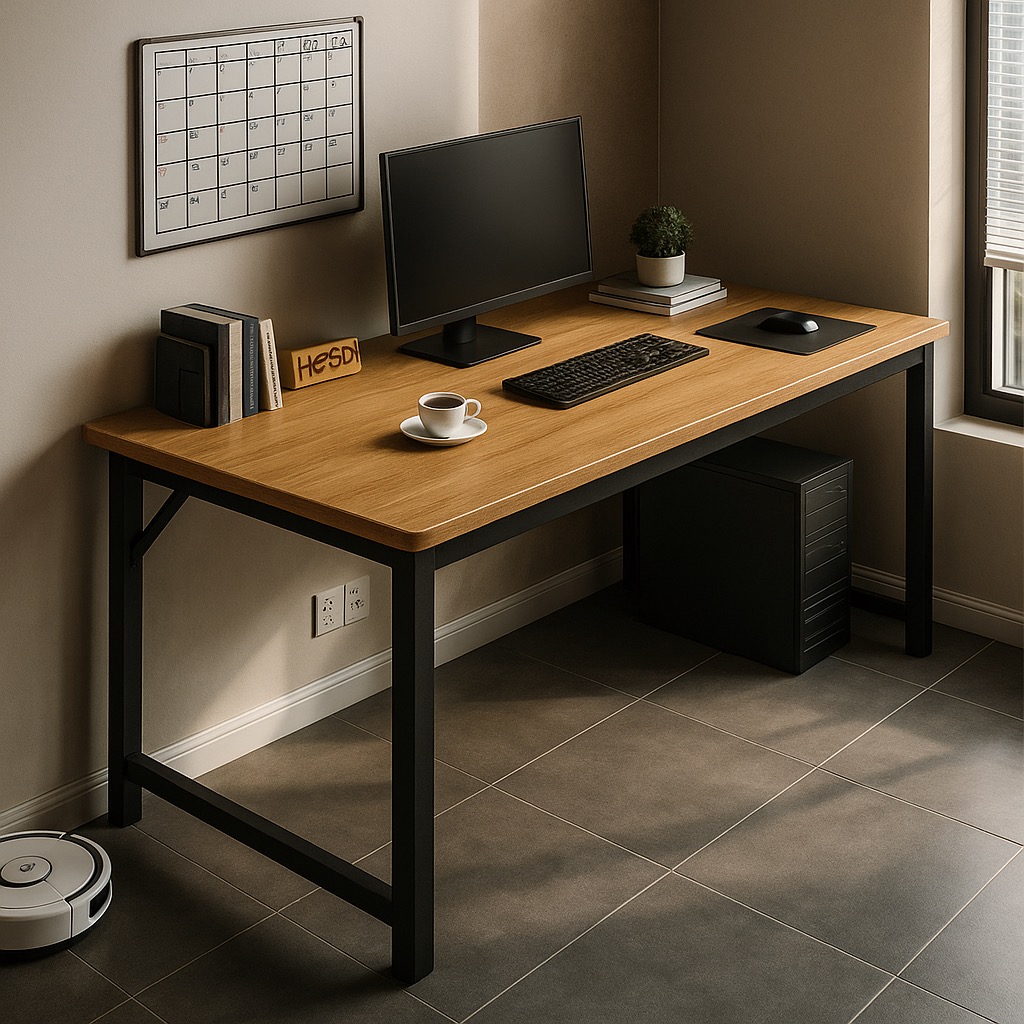 Minimalist Workstation Computer Desk | Wooden Writing Table With Metal ...