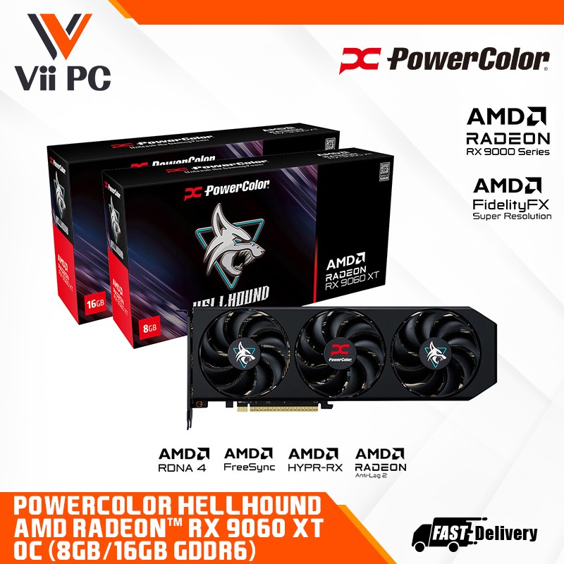 POWERCOLOR Hellhound AMD Radeon RX 9060 XT / 9060XT / 9060 XT 8GB OR ...